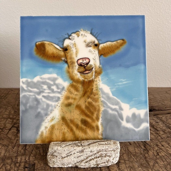 Unmarked | Art | Smiling Goat Portrait 8 Square Ceramic Tile Art ...